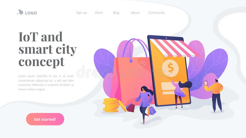 Smart Retail in Smart City Landing Page Template. Stock Vector ...