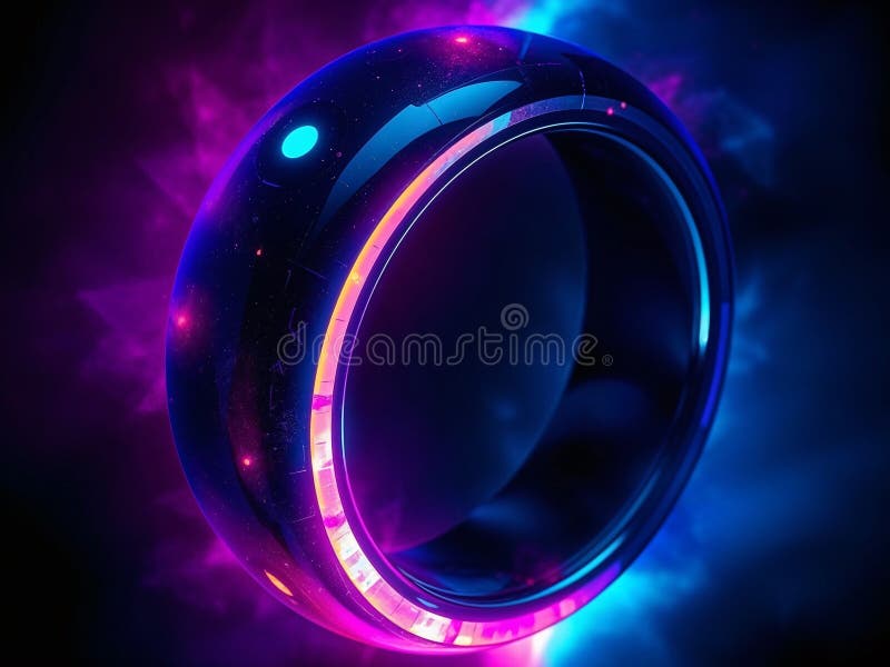 Smart Ring Emitting Blue and Purple Glow on Black Backdrop Stock ...
