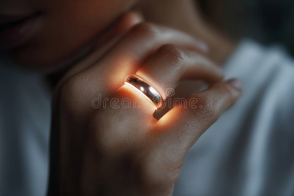 Smart Ring Glowing with Biometric Sensor Light on Human Finger Stock ...