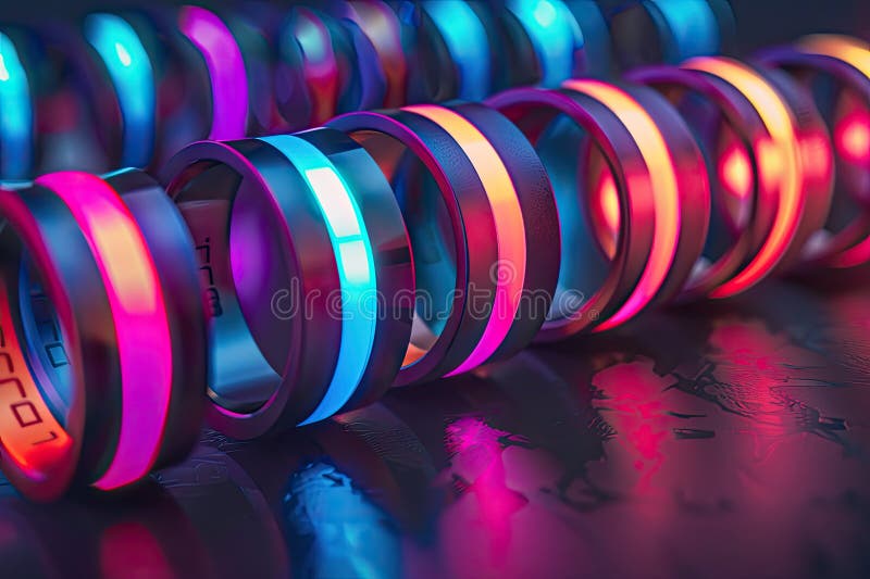Smart Rings, a Range of Electronic Smart Rings with Neon Lights Stock ...