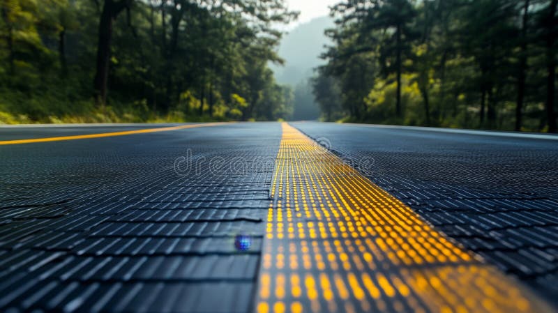 Smart Road Surface with Embedded Solar Panels in Scenic Landscape Stock ...