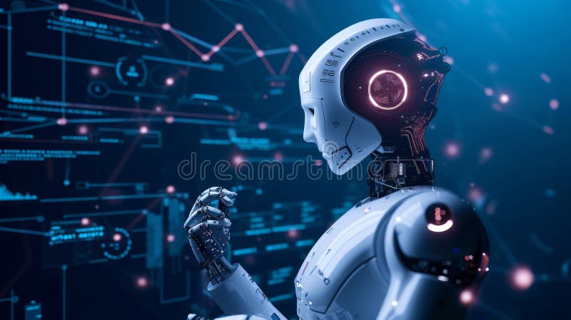 Smart Robot AI on a Blue Background Stock Illustration - Illustration ...