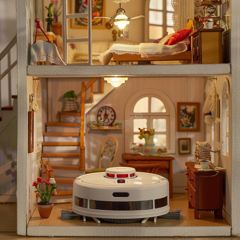 Smart Robot Cleaner in Doll House AI Generated Illustration Stock ...