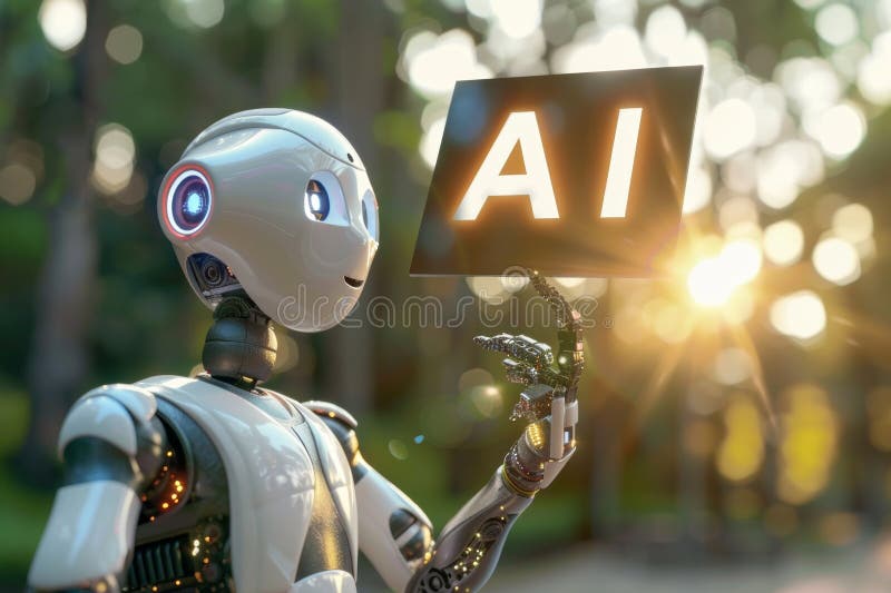 Smart Robot Holding Sign Ai,machine Learning Stock Photo - Image of ...