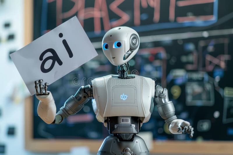 Smart Robot Holding Sign Ai,machine Learning Stock Photo - Image of ...