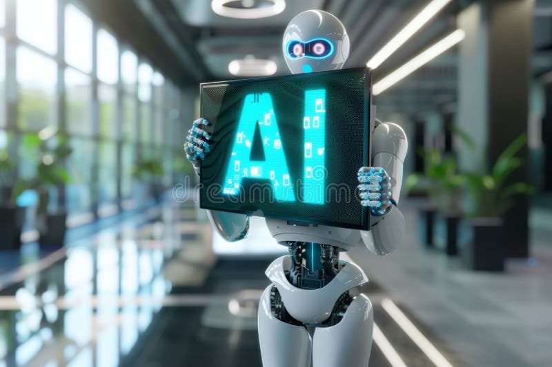 Smart Robot Holding Sign Ai,machine Learning Stock Image - Image of ...