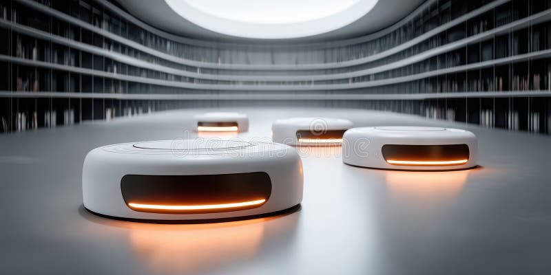 Smart Robotic Devices in a Modern Library Setting with Soft Glowing ...