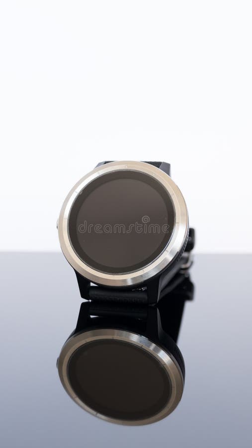 Smart Round Watch Isolated on a Mirror Board Stock Photo - Image of ...