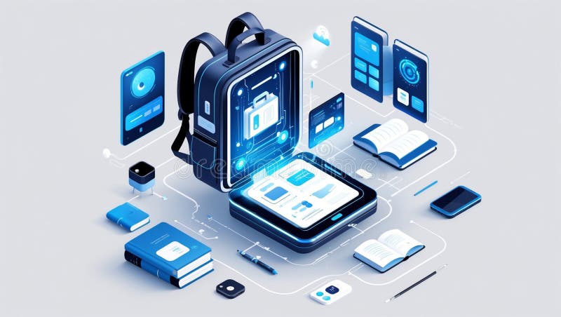 Smart School Backpack of the Future with Digital Learning Tools Stock ...