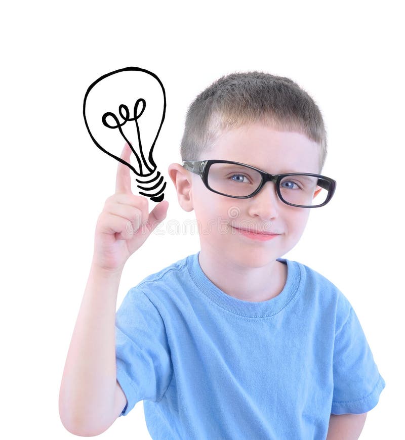 Smart School Boy with Light Bulb Stock Photo - Image of energy ...