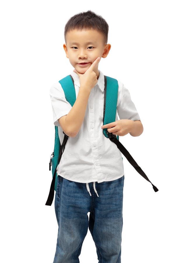 Smart School Kid with Backpack Wearing White Shirt Stock Image - Image ...