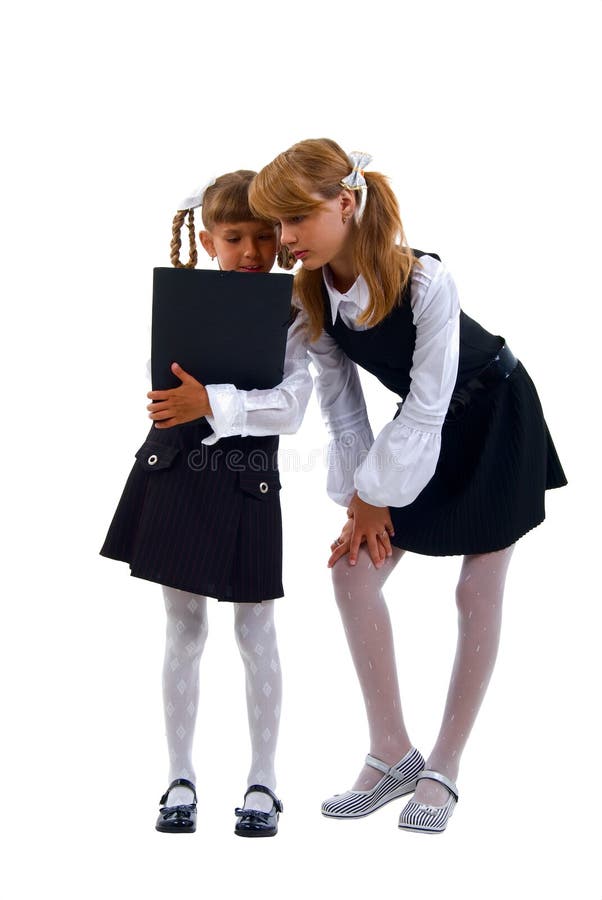 Smart Schoolgirls in Uniform. Stock Photo - Image of knowledge, clever ...