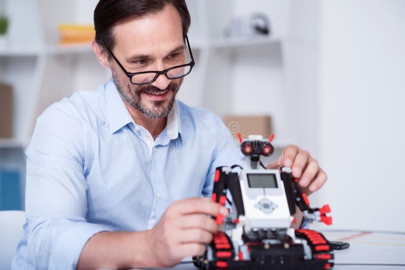 Smart Scientist Working on a Robot Production Stock Image - Image of ...
