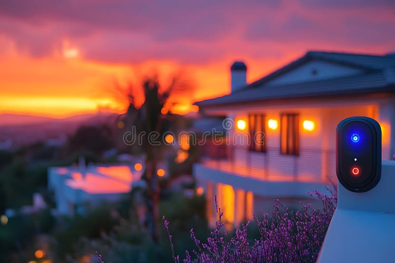 Smart Home Security Camera at Sunset for Modern Home Surveillance ...
