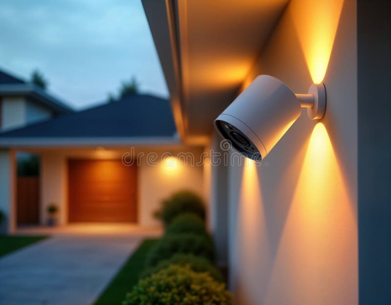 Smart Security Camera Monitors Lit Garage at Night. Home Tech System ...