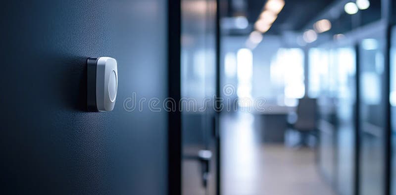 Smart Sensor Device Mounted on a Dark Office Wall, Symbolizing ...