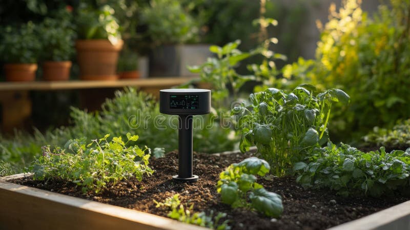 Smart Sensor Monitoring in a Lush Herb and Vegetable Garden Stock ...