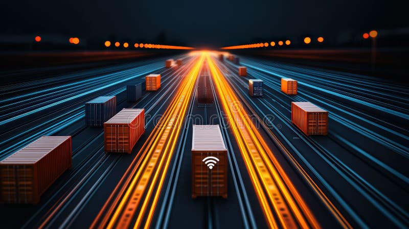 A Smart Shipping System with Containers and Glowing Lines, Showcasing ...