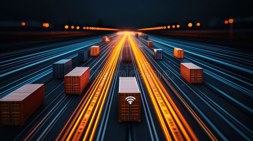 A Smart Shipping System with Containers and Glowing Lines, Showcasing ...