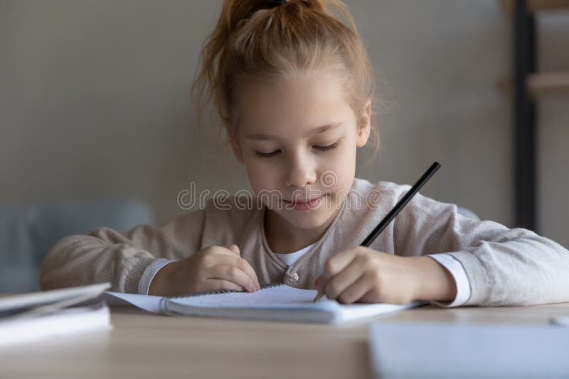 Smart Small Girl Child Study at Home Stock Photo - Image of girl ...