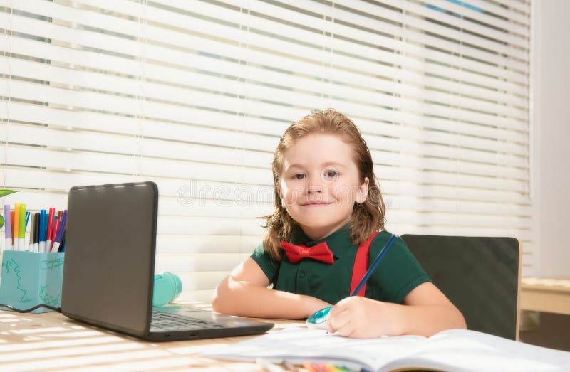 Kid Distance Learning Concept. Distance Education, Child on Online ...