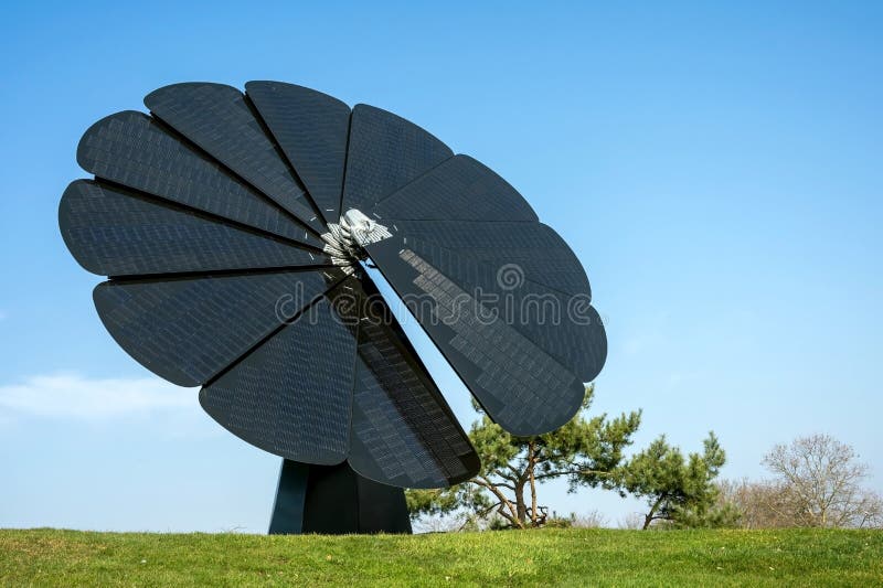 Smart Solar Flower Energy System Against Blue Sky in Sunny Day Stock ...