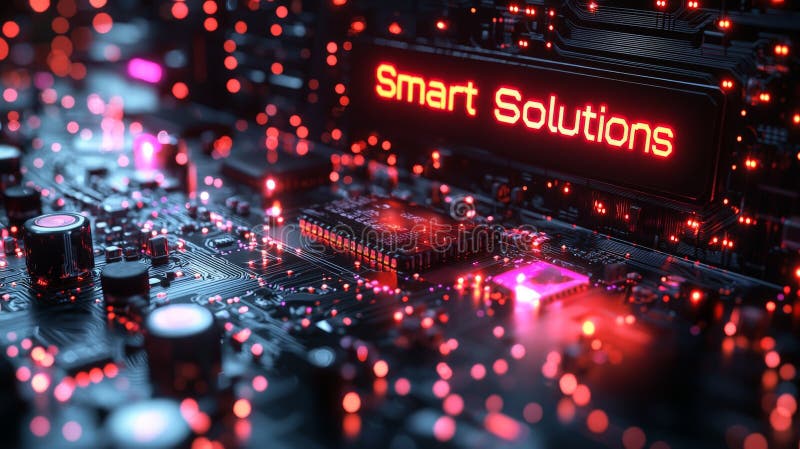 Smart Solutions Text Illuminated on a Futuristic Circuit Board Stock ...