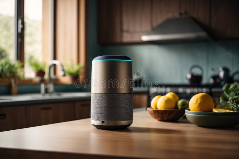 Smart Speaker Assistant on a Kitchen Table. Stock Illustration ...