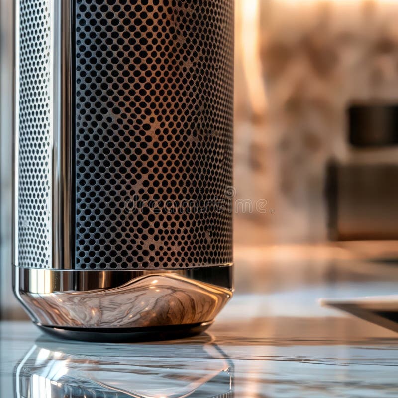 Cylindrical Smart Speaker Sits on Reflective Surface, Generative Ai ...