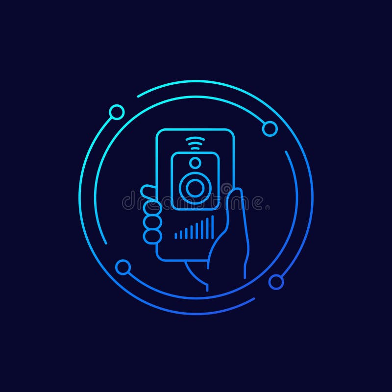 Smart Speaker Control with a Phone Icon, Linear Stock Vector ...