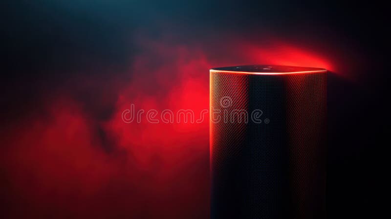 Smart Speaker with Glowing Red Light in Dark Atmosphere for Modern Home ...