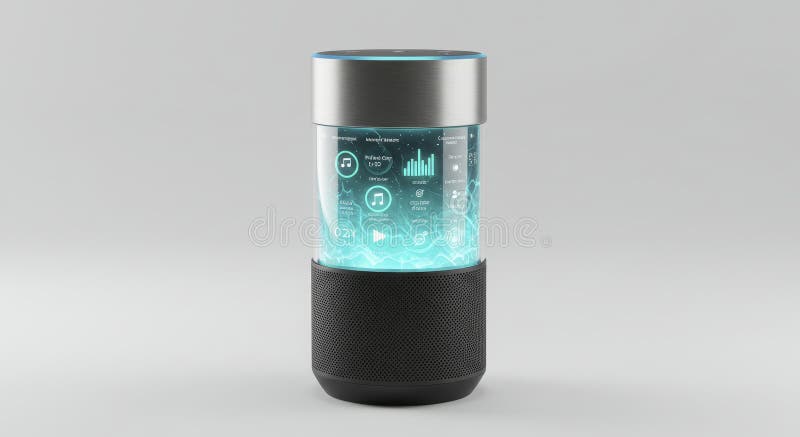 Smart Speaker with Holographic Display Interface Showing Music and Data ...