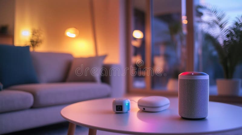 Smart Speaker, Hub and Sensor Communicating in Modern Living Room at ...