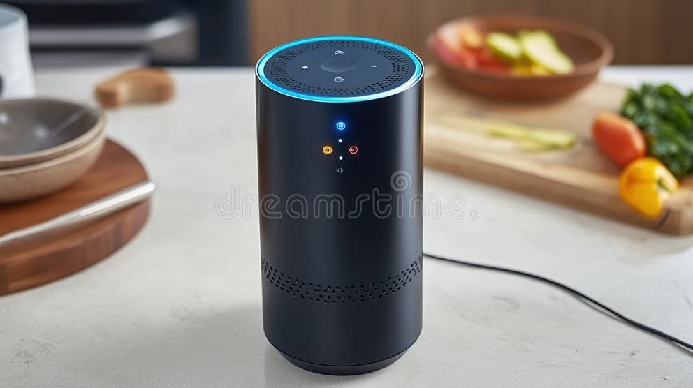 Smart Speaker Kitchen Counter Cooking Prep Stock Image - Image of music ...