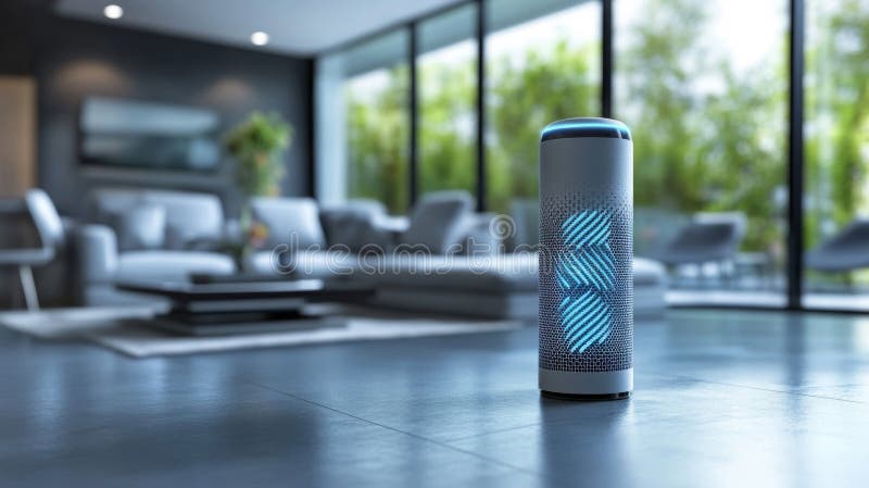 Smart Speaker in Modern Living Room with Blue Light Stock Illustration ...