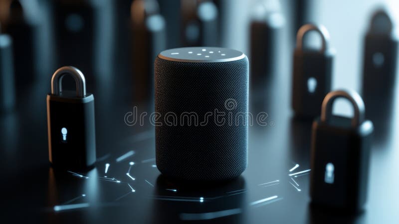 Smart Speaker Surrounded by Security Locks in a Modern Setting Focusing ...