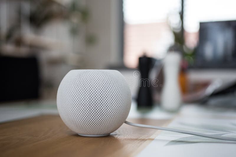 Smart Speaker on Table Desk, Voice Controlled, Device, Smart Home ... Smart Speaker on Table Desk, Voice Controlled, Device, Smart Home ...