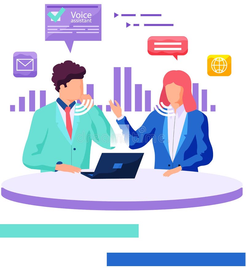 Smart Speaker with Virtual Voice Assistant Concept People Sitting with ...