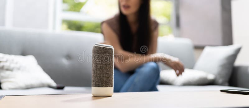Smart Speaker and Voice Assistant Stock Photo - Image of mobile, listen ...