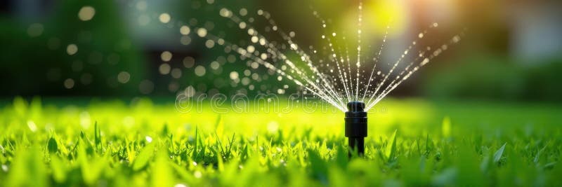 Lush Green Lawn Efficiently Nature Sprinkler System Stock Illustrations ...
