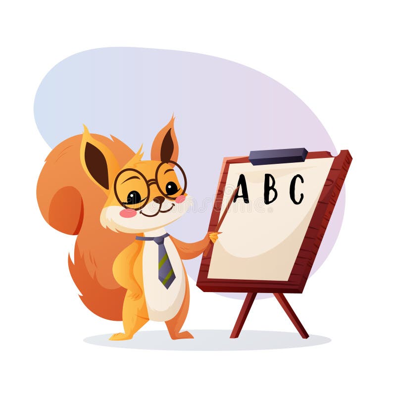 Smart Squirrel Teacher Pointing at Learning Board Vector Illustration ...