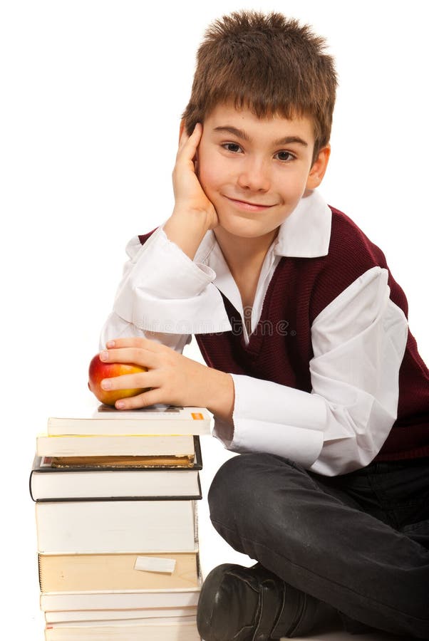 Smart Student Boy with Books Stock Image - Image of crossed, childhood ...