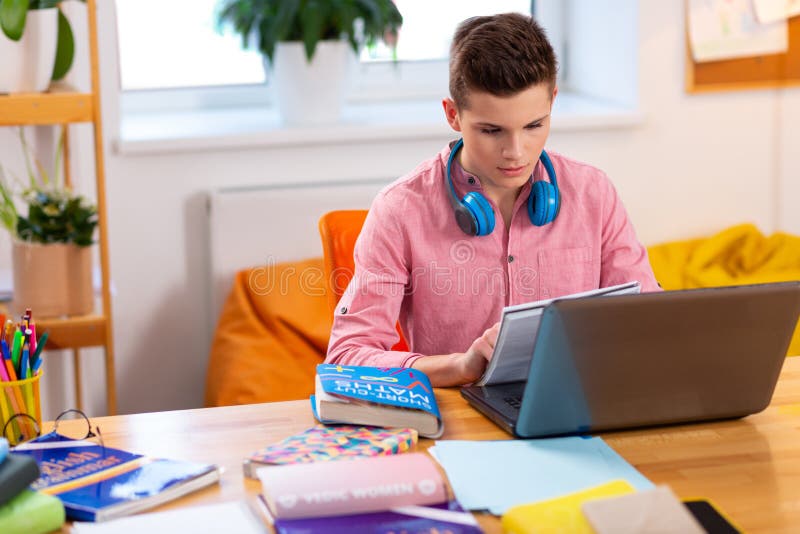 Smart Student Doing Math Homework Sitting at the Laptop Stock Image ...