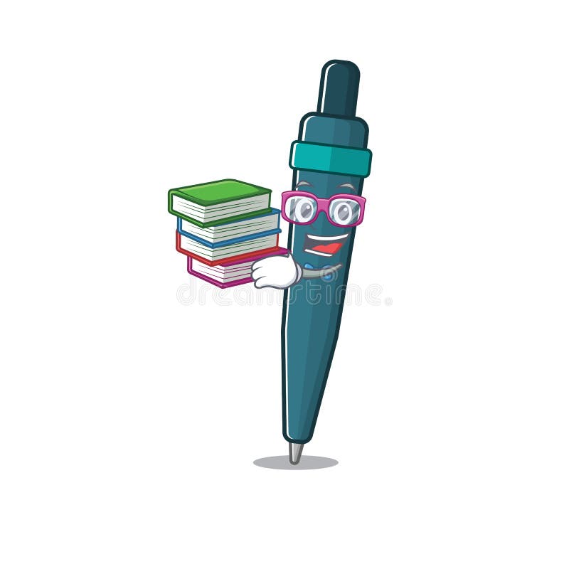 Smart Student Fountain Pen Scroll Mascot Cartoon with Book Stock Vector ...