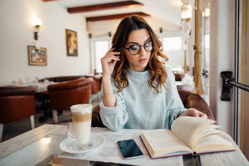 Smart Student Girl Studying in Cafe Stock Photo - Image of knowledge ...