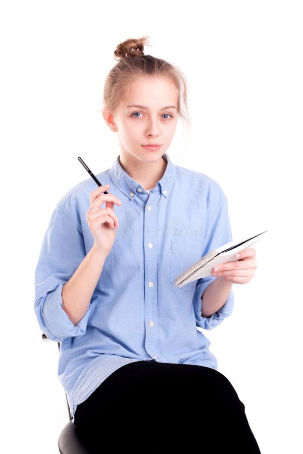 Smart Student Girl Thinking about Message Isolated Stock Image - Image ...