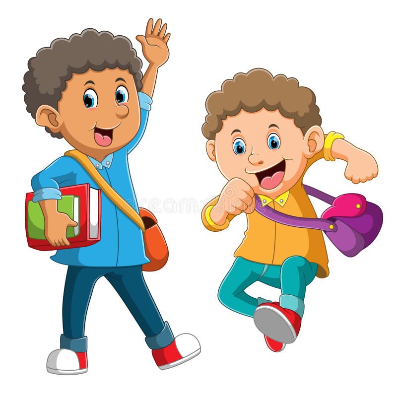 The Smart Student are Happy and Waving To Friends Stock Vector ...