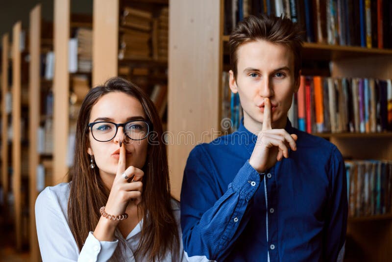 No Talk at the Library Concept Stock Photo - Image of female, together ...