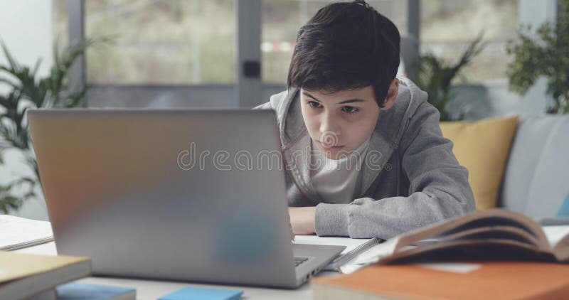 Student Studying Online at Home Stock Photo - Image of concentration ...