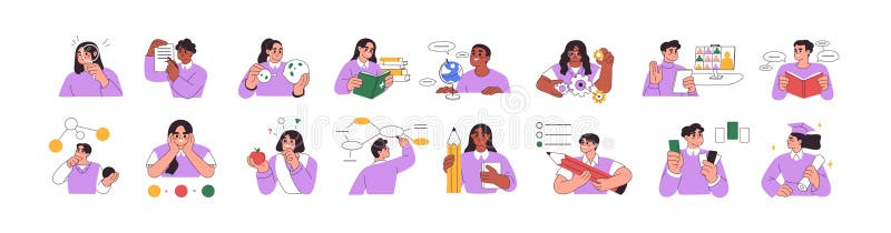 Smart Students Studying, Learning Set. Education and Knowledge Concept ...